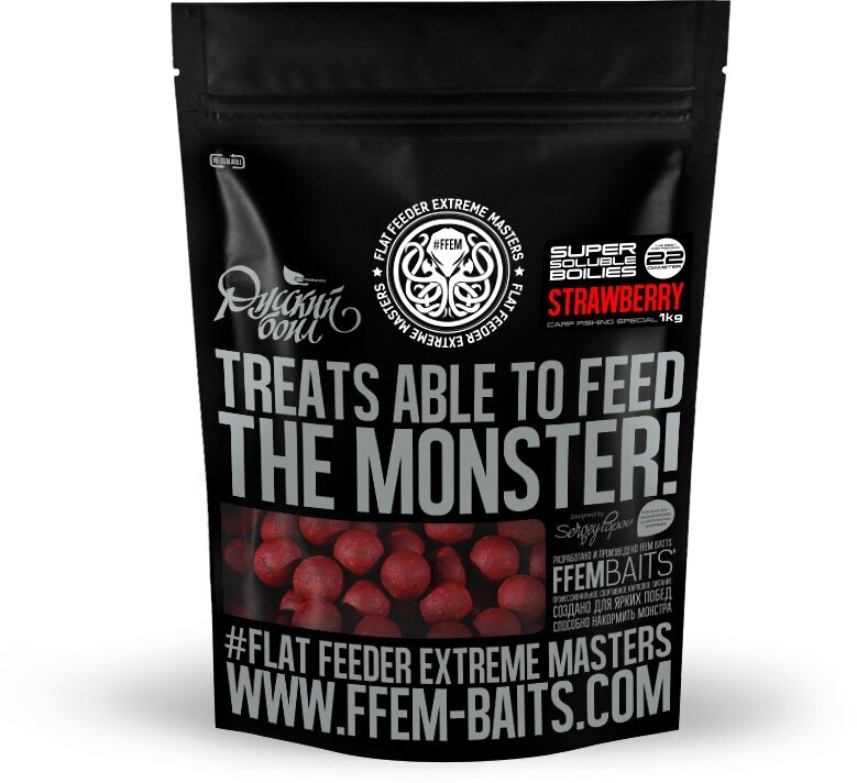 FFEM Бойлы растворимые Soluble Boilies Strawberry 22mm 1кг