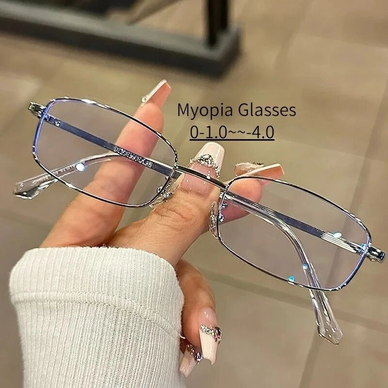 Женские квадратные очки из сплава против синего света Myopia Glasses -3.0, sliver