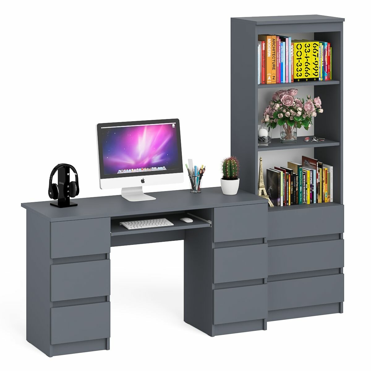 Компьютерный стол для дома, для школьника письменный Спасибо-Мебель 196см графит