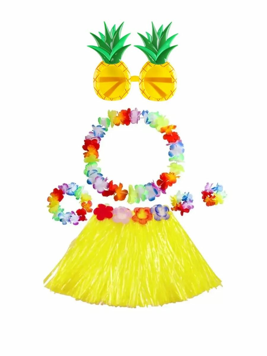 Гавайский набор: Ожерелье, юбка 60см, очки Ананас