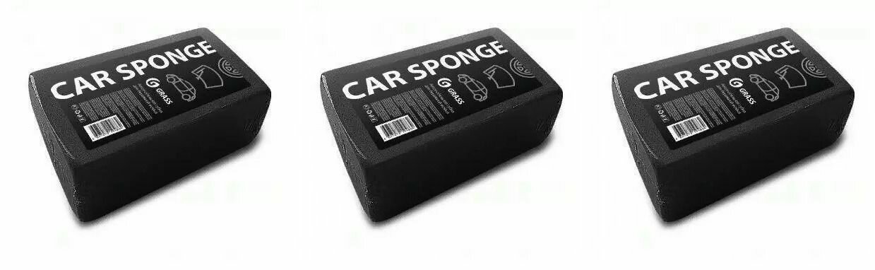 Губка автомобильная Grass прямоугольная черная 190*110*55мм , 3 шт