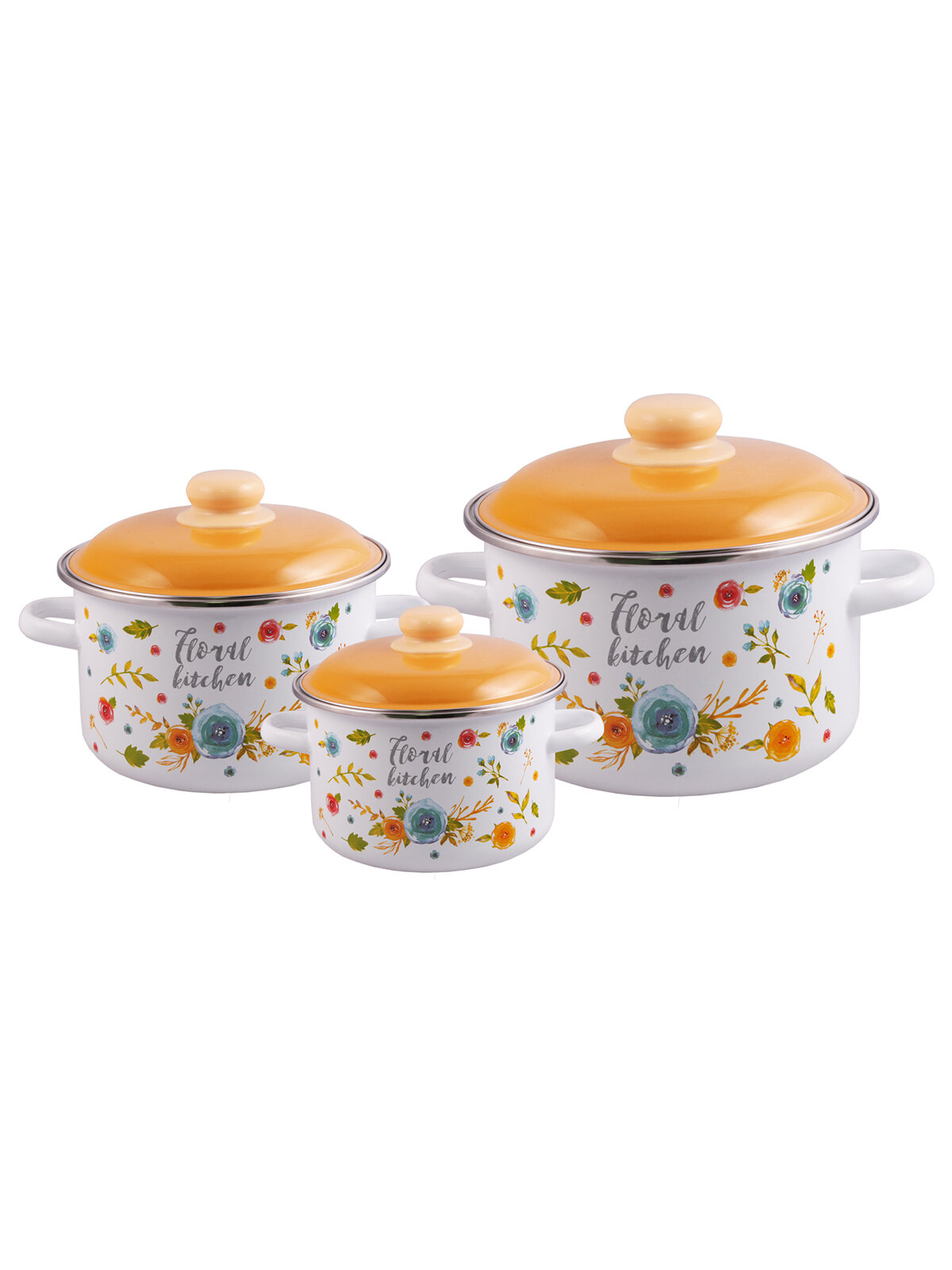 Набор эмалированных кастрюль Appetite Floral kitchen, 3 шт