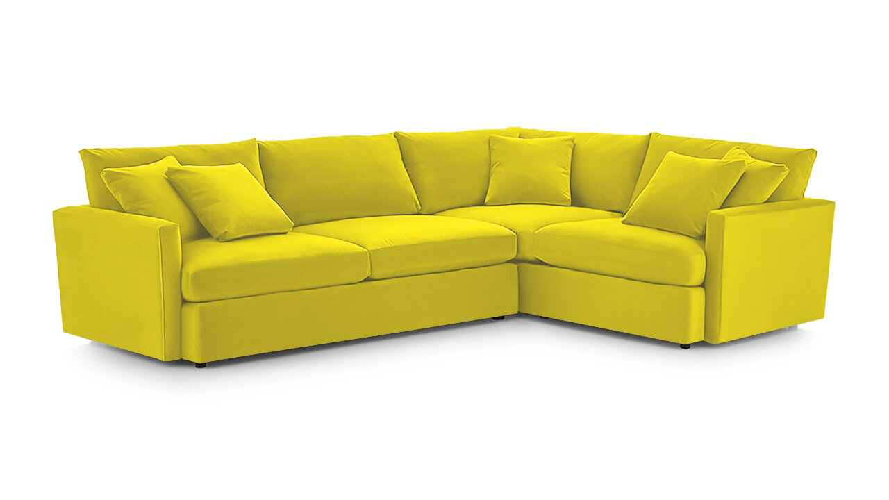 Угловой диван Стелф ЭКО Vivaldi 15 NEW 290x185x90 см, желтый Велюр, еврокнижка GOODFORM