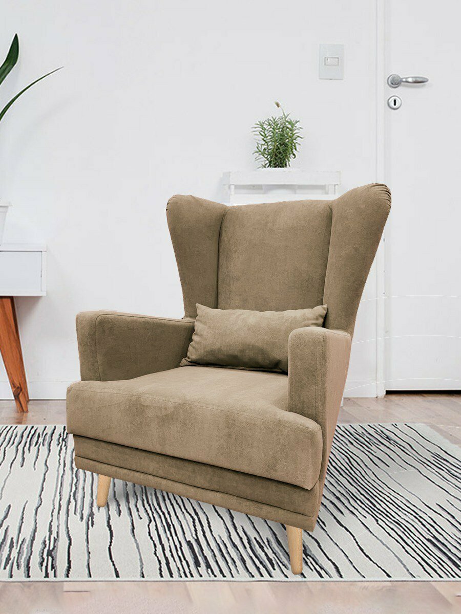 Кресло MF-SOFA "Честер", с подлокотниками и подушкой, велюр, бежевое