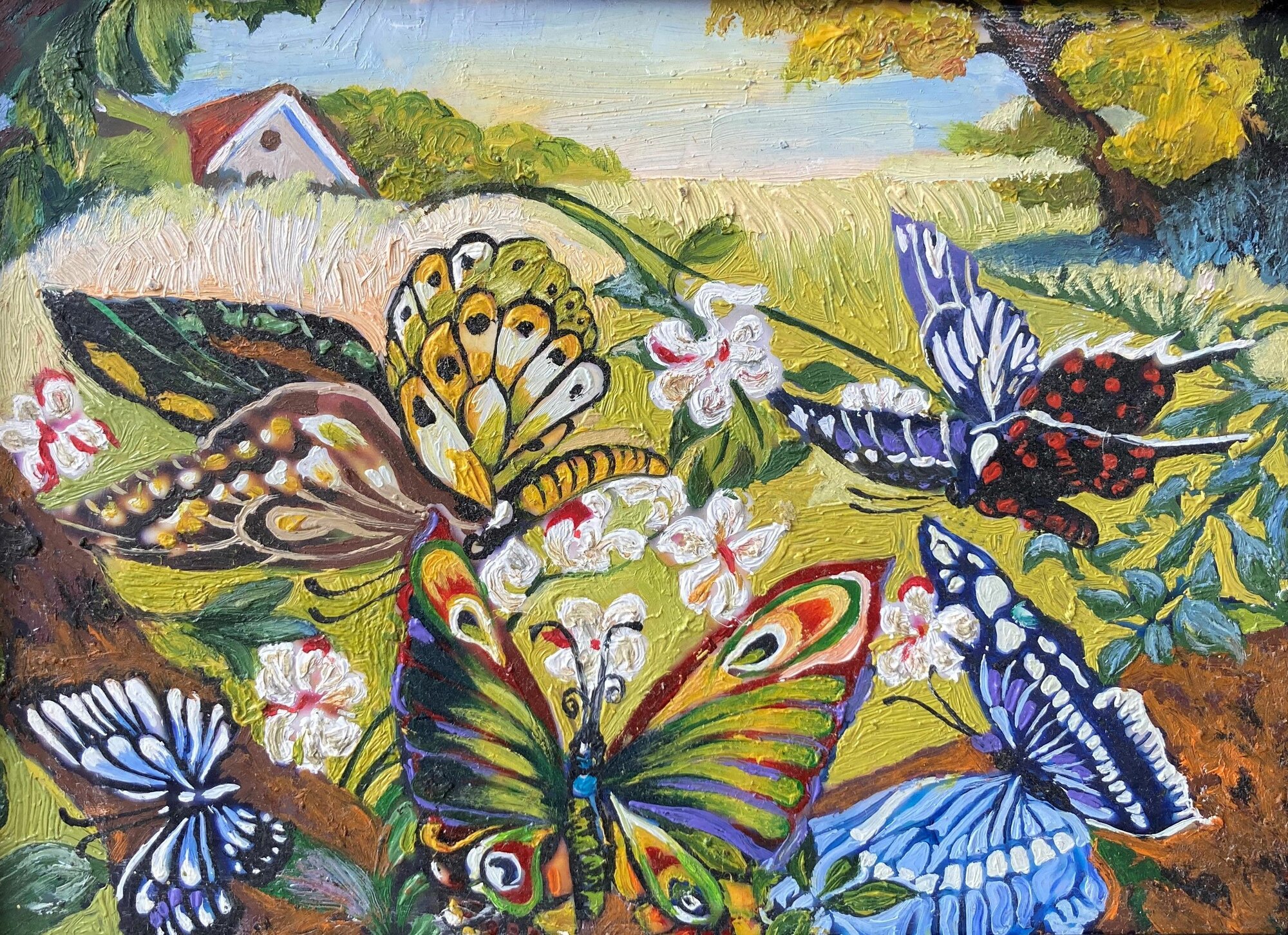 Картина "Бабочки", 15х20 см, оргалит, акрил, авторская работа