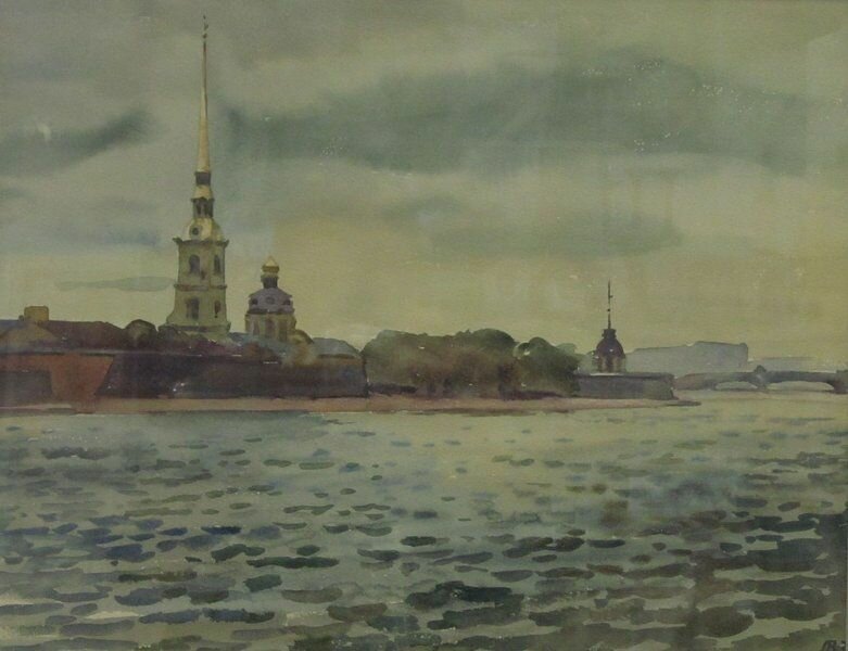 ART-Salon at Oktyabrskaya авторская картина "Петропавловская крепость" 37х48,5 см, бум, акварель; ручная работа;