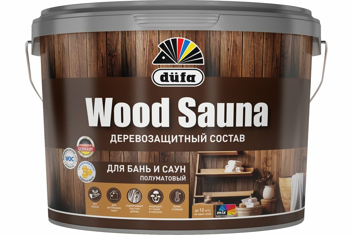 Dufa Деревозащитный состав WOODSAUNA для обработки древесины 0,9л МП00-012533