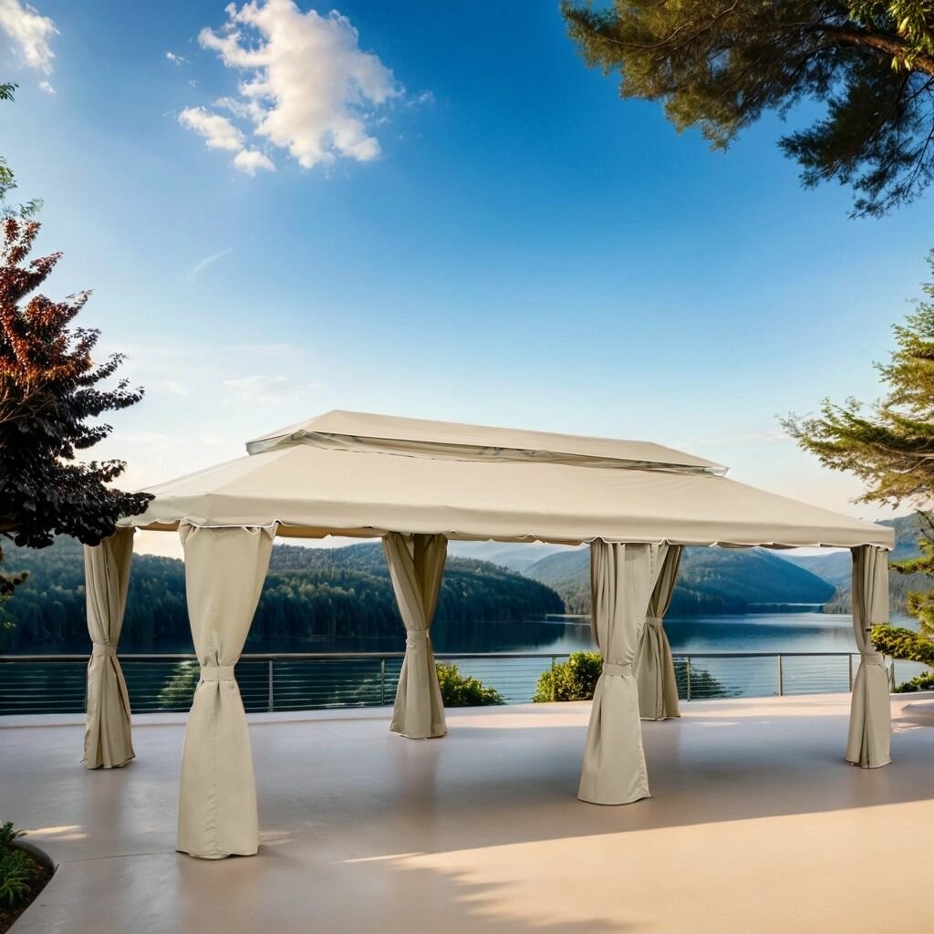 Шатер садовый с крышей Ns Rattan прямоугольный бежевый, беседка, мебель для сада