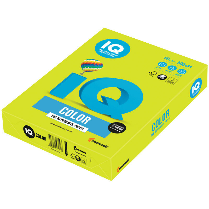 Бумага IQ "Color neon" А4, 80г/м2, 500л. (зеленый неон), 083746