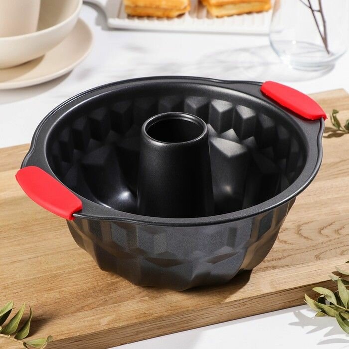 Форма для выпечки Доляна Немецкий кекс. Забота , 28 23,5 10,5 см, с силиконовыми ручками, антипригарное покрытие, цвет чёрный