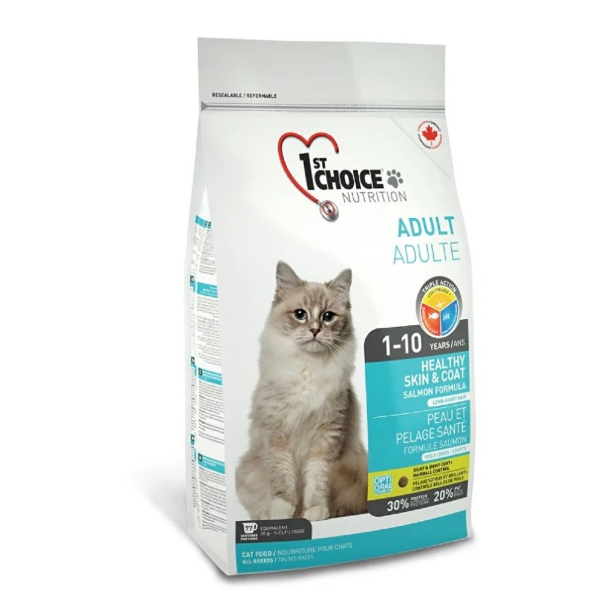 1st CHOICE корм сухой для кошек Здоровая кожа и Шерсть лосось 2.72кг