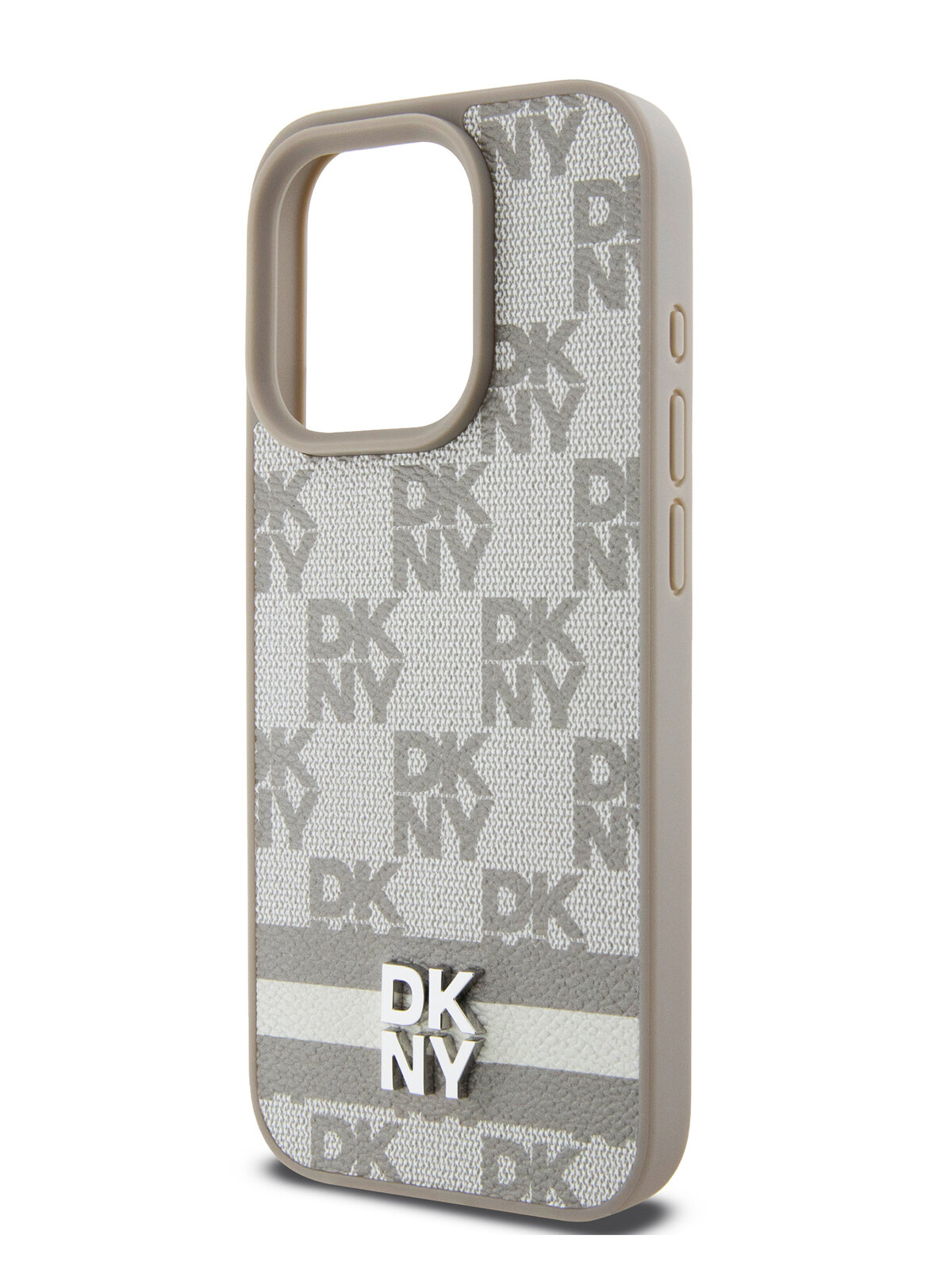 DKNY для iPhone 15 Pro чехол PU Checkered Printed stripes Metal logo Hard Beige