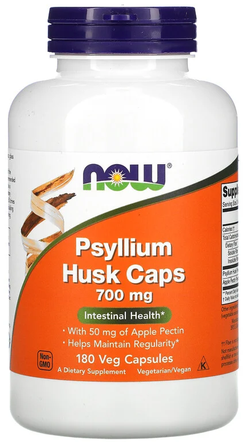 Псиллиум шелуха семени подорожника + Пектин яблочный, NOW Psyllium Husk, 180 растительных капсул