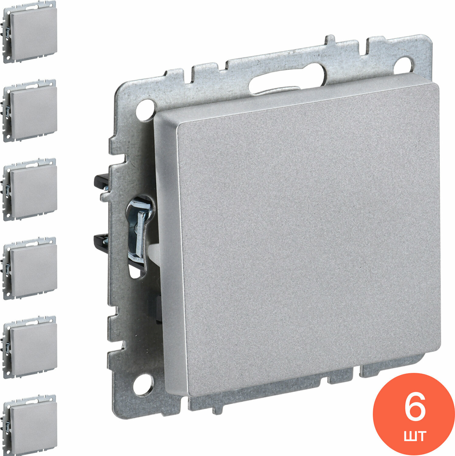 Выключатель IEK / ИЭК Brite ВС10-1-0-БрА, 10А 230В IP20 алюминий 74х74х43мм одноклавишный, BR-V10-0-10-K47 / переключатель (комплект из 6 шт)