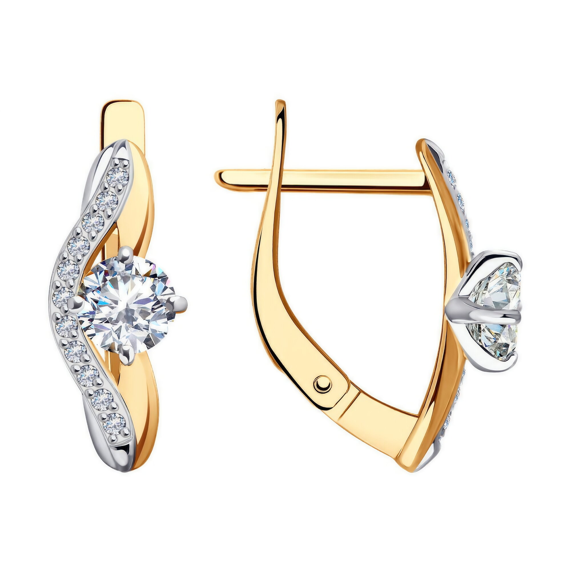 Серьги, красное золото, 585 проба, фианит