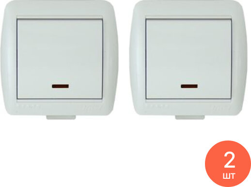 Выключатель Lezard / Лезард Nata, 10А IP20 с подсветкой открытой установки белый 70х70х50мм одноклавишный, 710-0200-111 / переключатель (комплект из 2 шт)