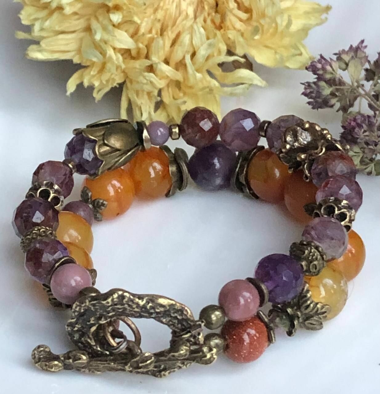 Браслет, аметист, агат, яшма