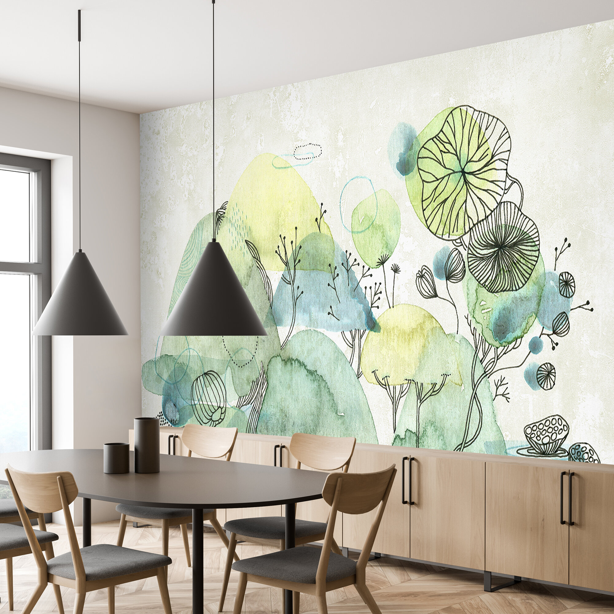 Фотообои / флизелиновые обои Акварель с фантастическими растениями 4 x 2,7 м