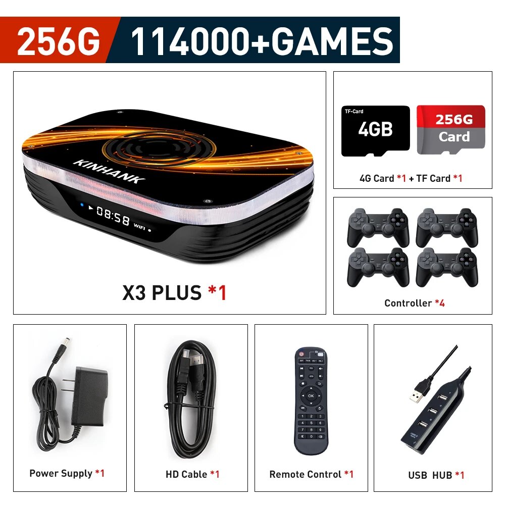 Super Console X4 Plus игровая консоль 72000+ игр ЕС, 256G-4 Controllers