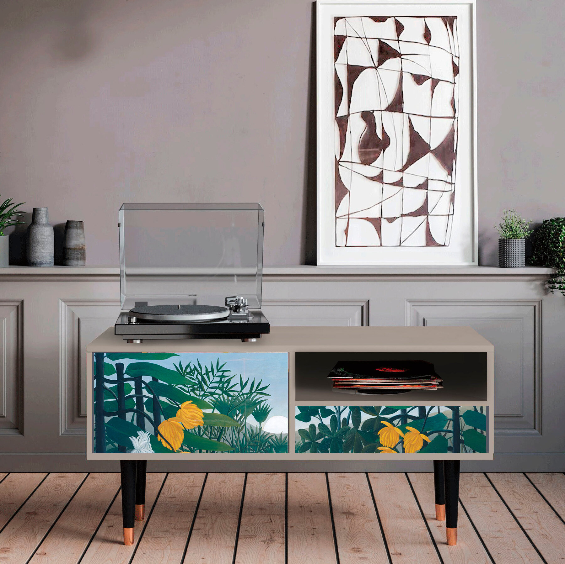 ТВ-Тумба - STORYZ - T3 The Repast of the Lion by Henri Rousseau, Размер - 115 x 59 x 48 см, Цвет корпуса - , Сатин