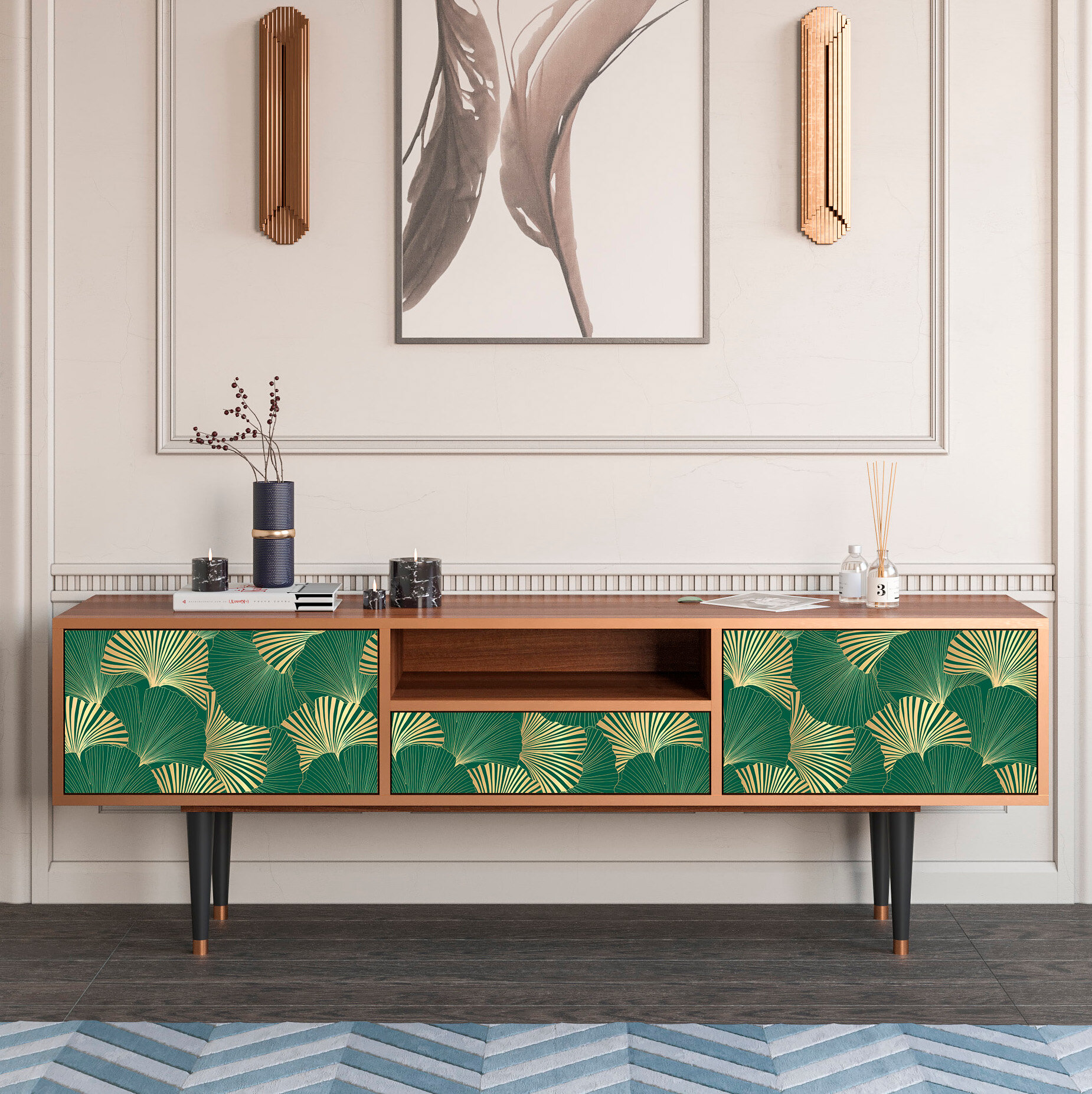 ТВ-Тумба - STORYZ - T6 Gold Ginkgo, Размер - 170 x 69 x 41 см, Цвет корпуса - , Орех