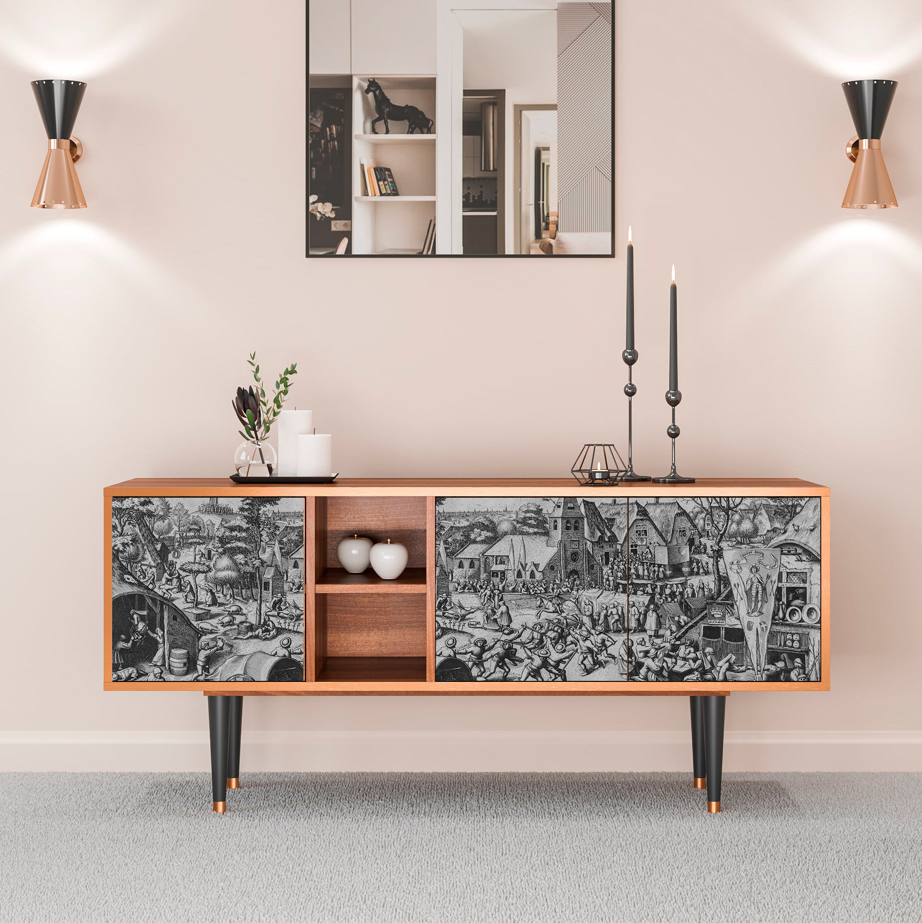 ТВ-Тумба - STORYZ - T5 The Festival of Saint George by Pieter Breugel, Размер - 150 x 69 x 41 см, Цвет корпуса - , Орех