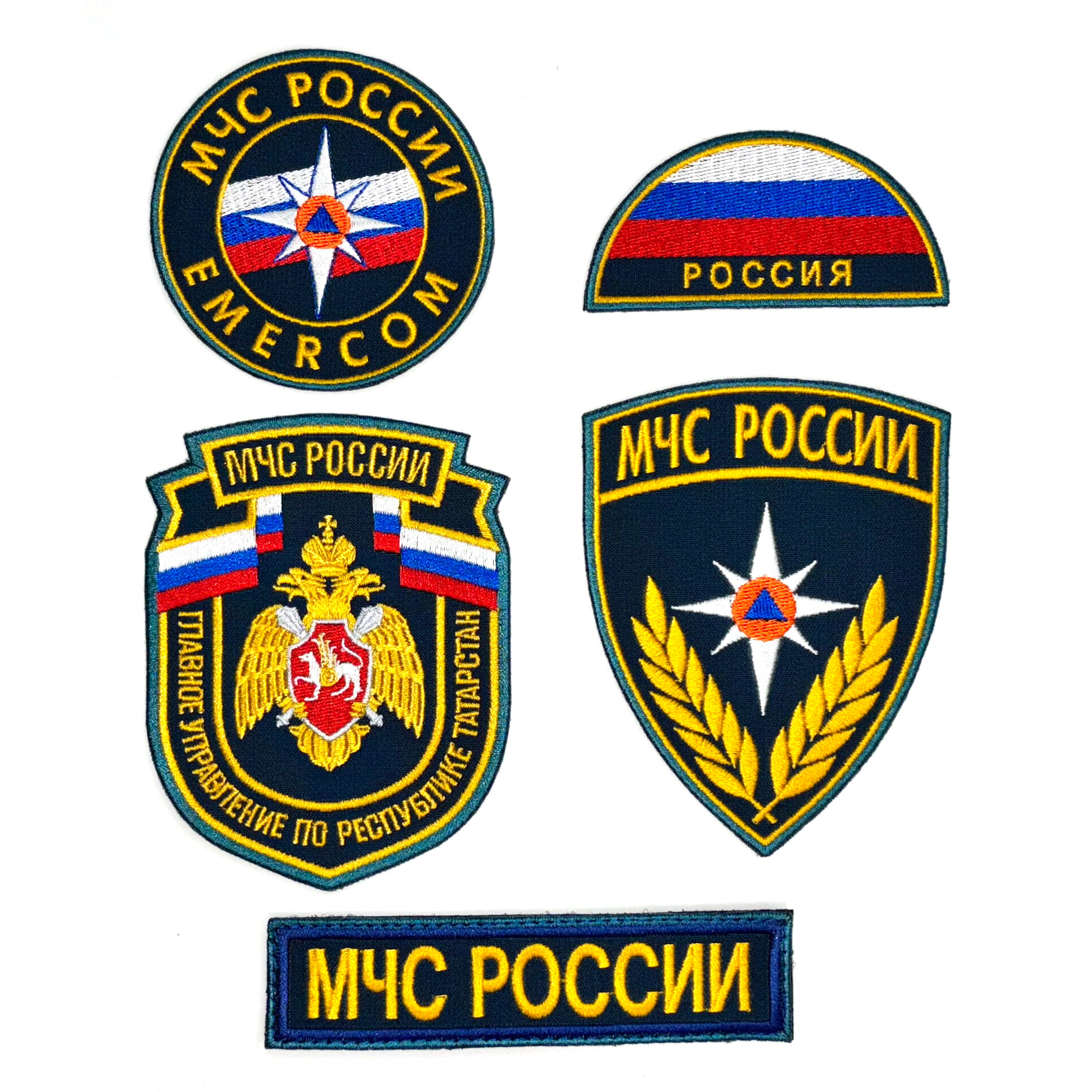 Шевроны и нашивка МЧС России главное управление по Республике Татарстан нового образца вышитые, комплект из 5 штук