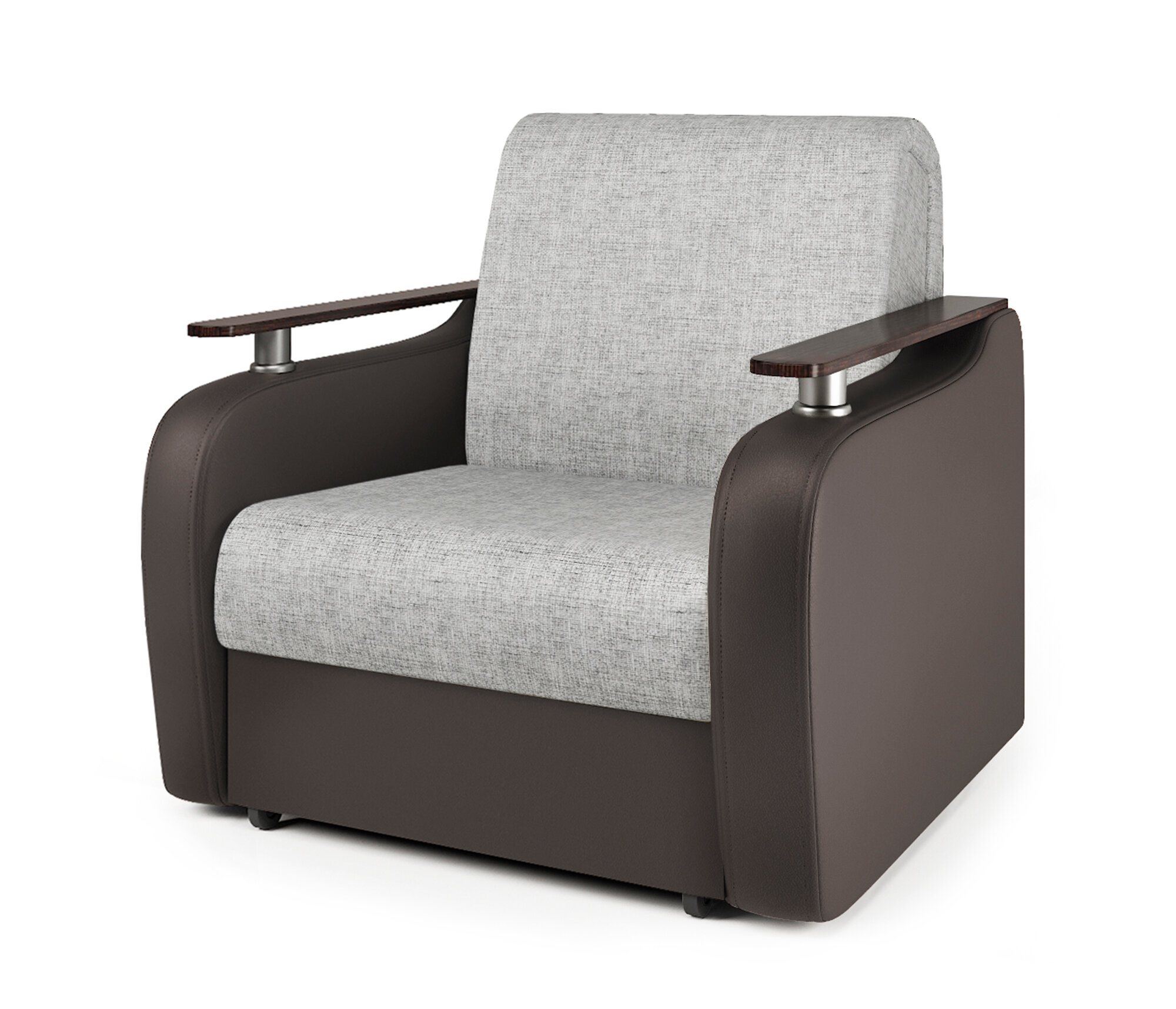 Кресло-кровать Шарм-Дизайн Гранд Д 80х194 см, аккордеон, раскладное кресло, экокожа шоколад и серый шенилл