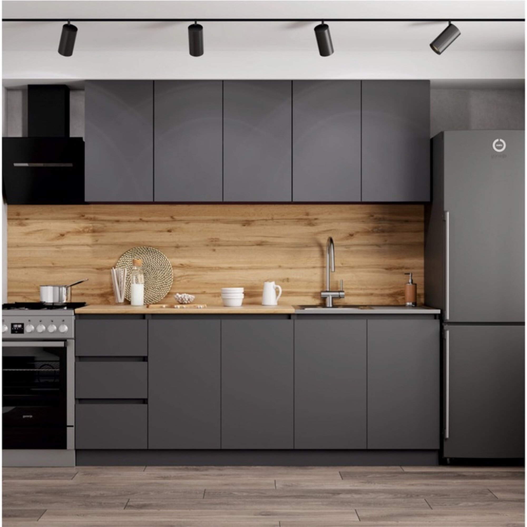 Кухонный гарнитур прямой «Мори», 2000×600 мм, ЛДСП, цвет графит