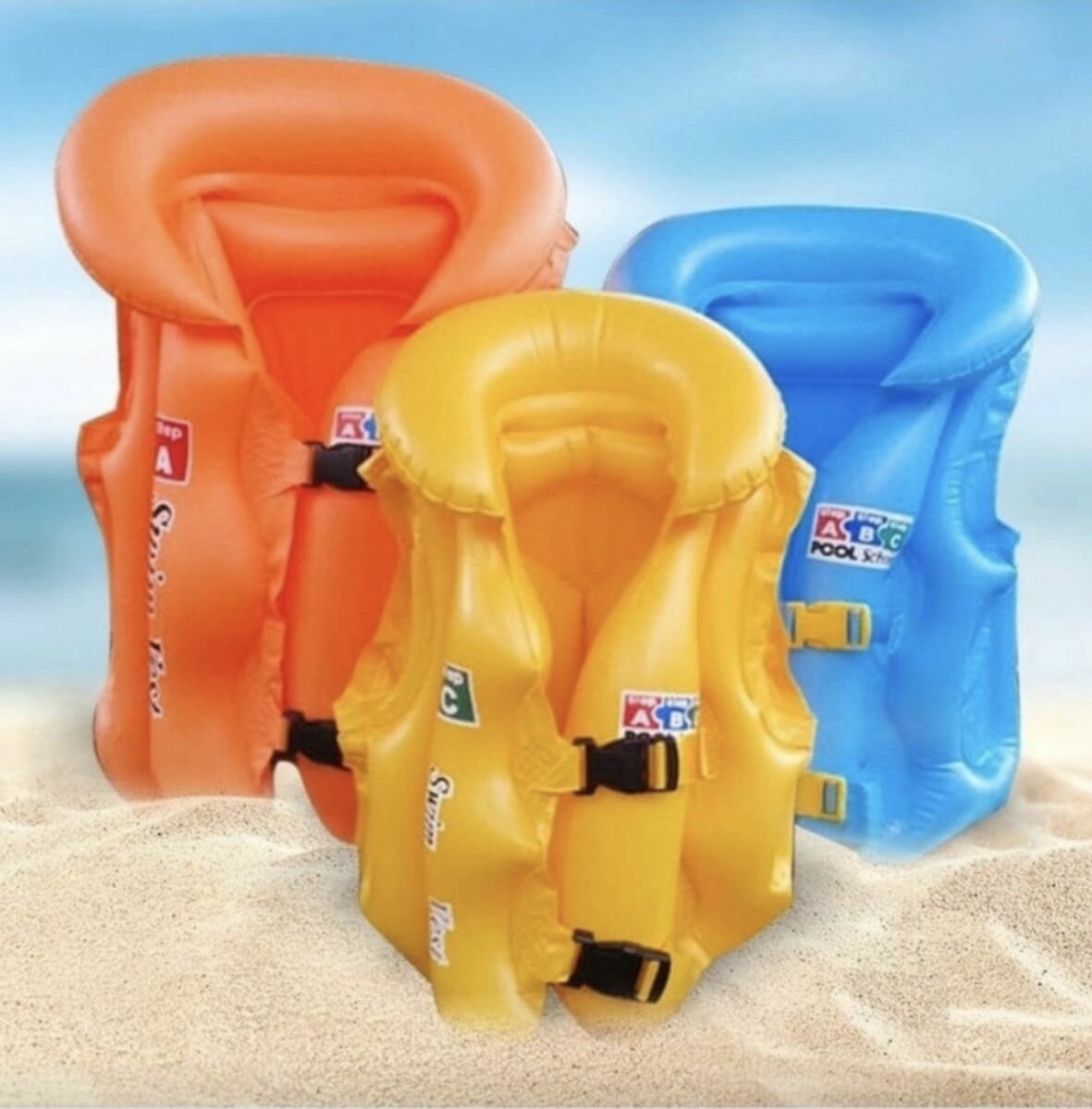 Оранжевый-Детский надувной жилет для плавания – безопасность, комфорт и стильный дизайн для водных развлечений