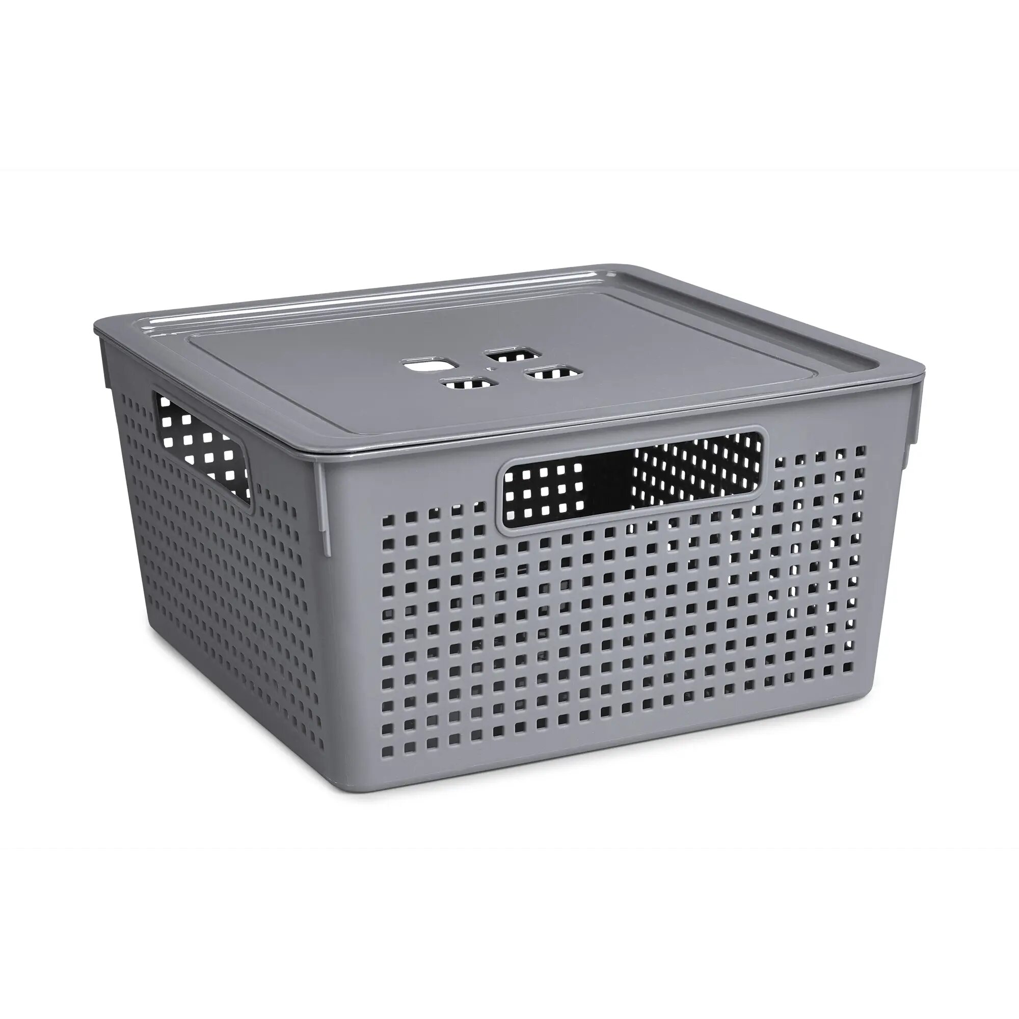 Квадратная коробка для хранения 29.4x29.4x15.1 см серого цвета - компактный органайзер