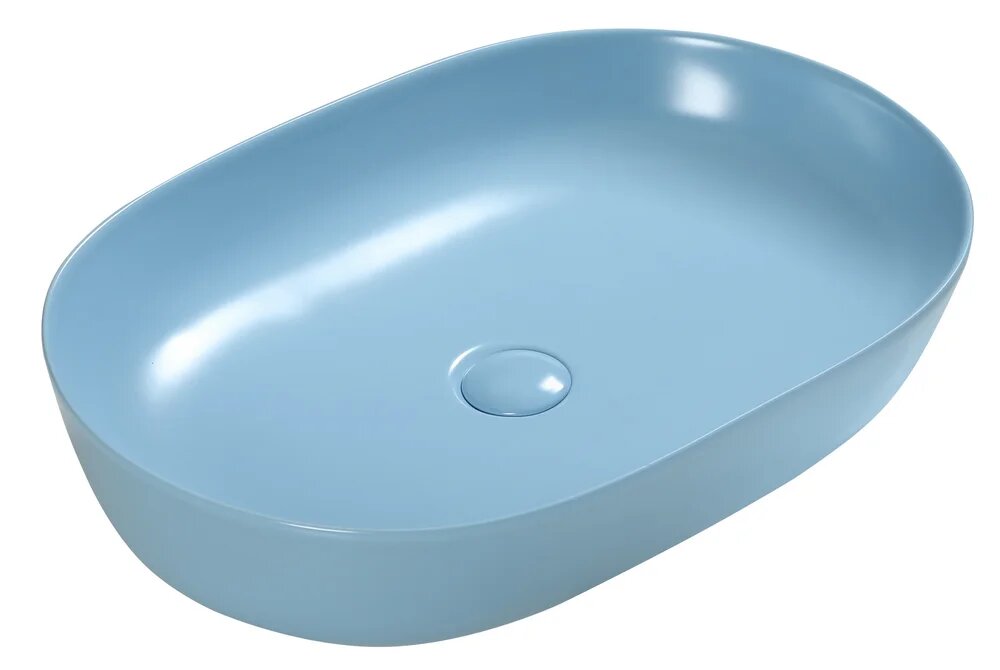 Накладная раковина SantiLine SL-1017BL 60 фаянсовая, без отверстия под смеситель, раковина для ванной, 60 см, овальная, голубая