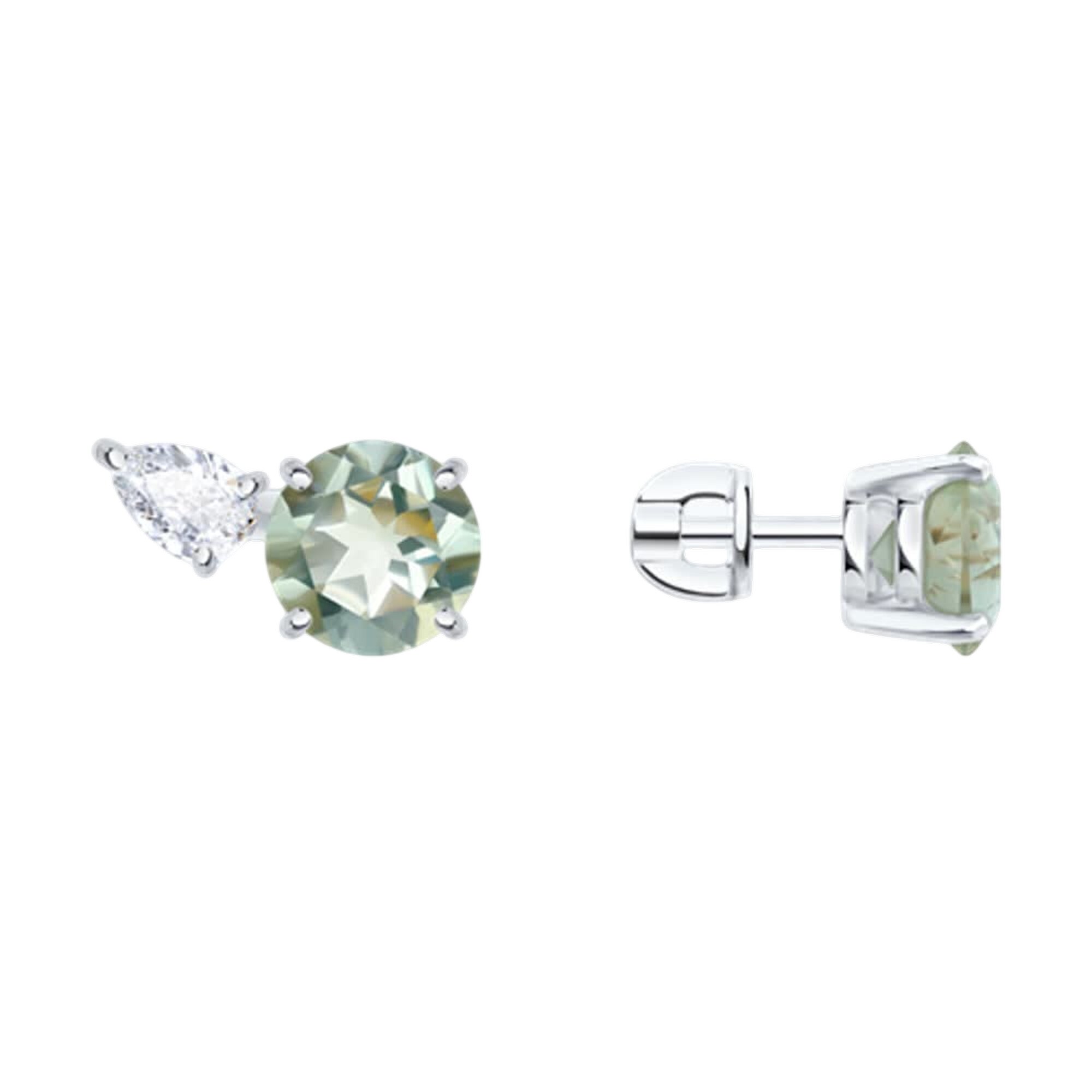 Серьги, серебро, 925 проба, родирование, фианит, празиолит