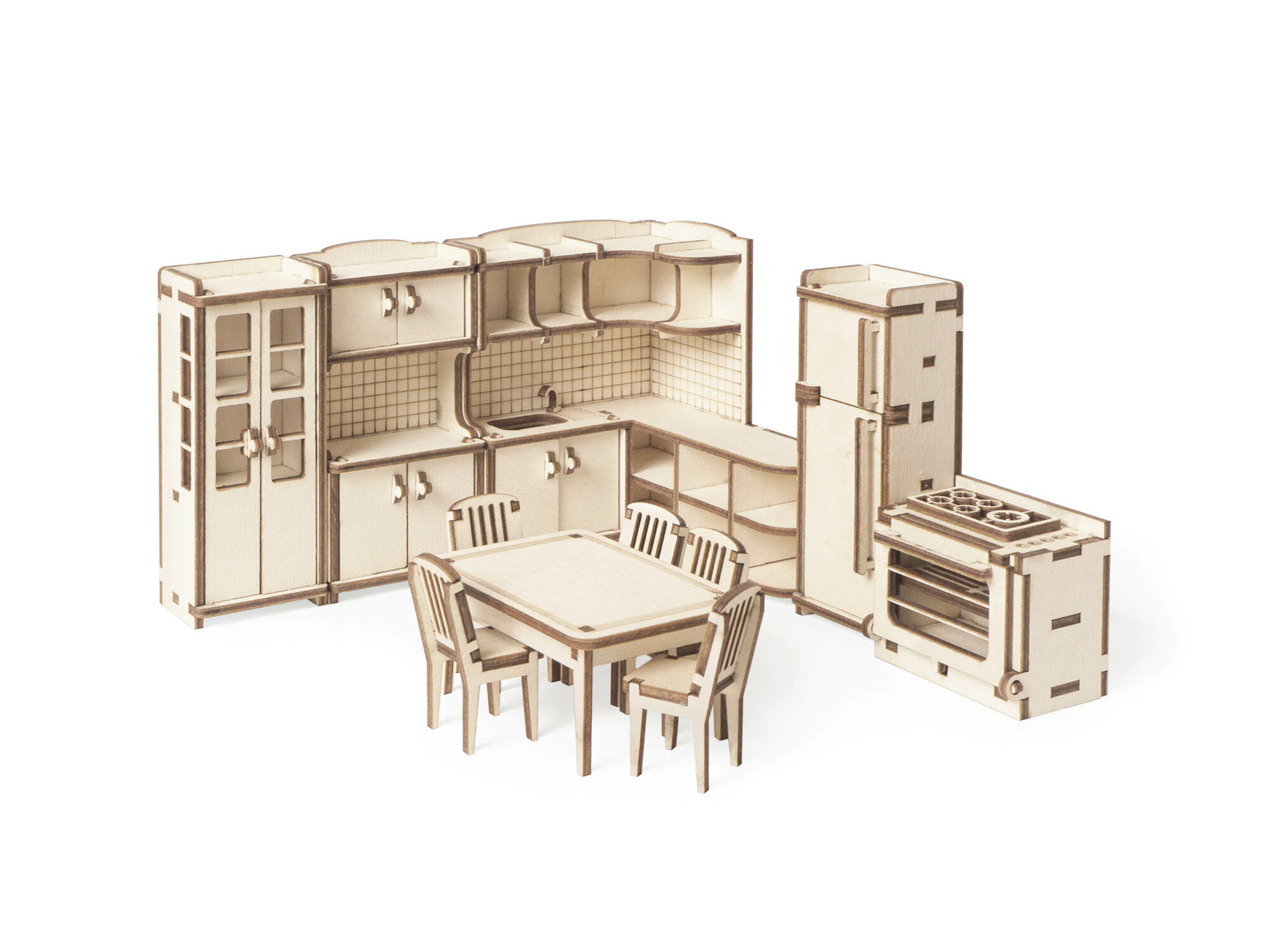 Деревянный конструктор Lemmo toys Набор мебели Кухня для кукольного дома Венеция 103 деталей 0067 5+