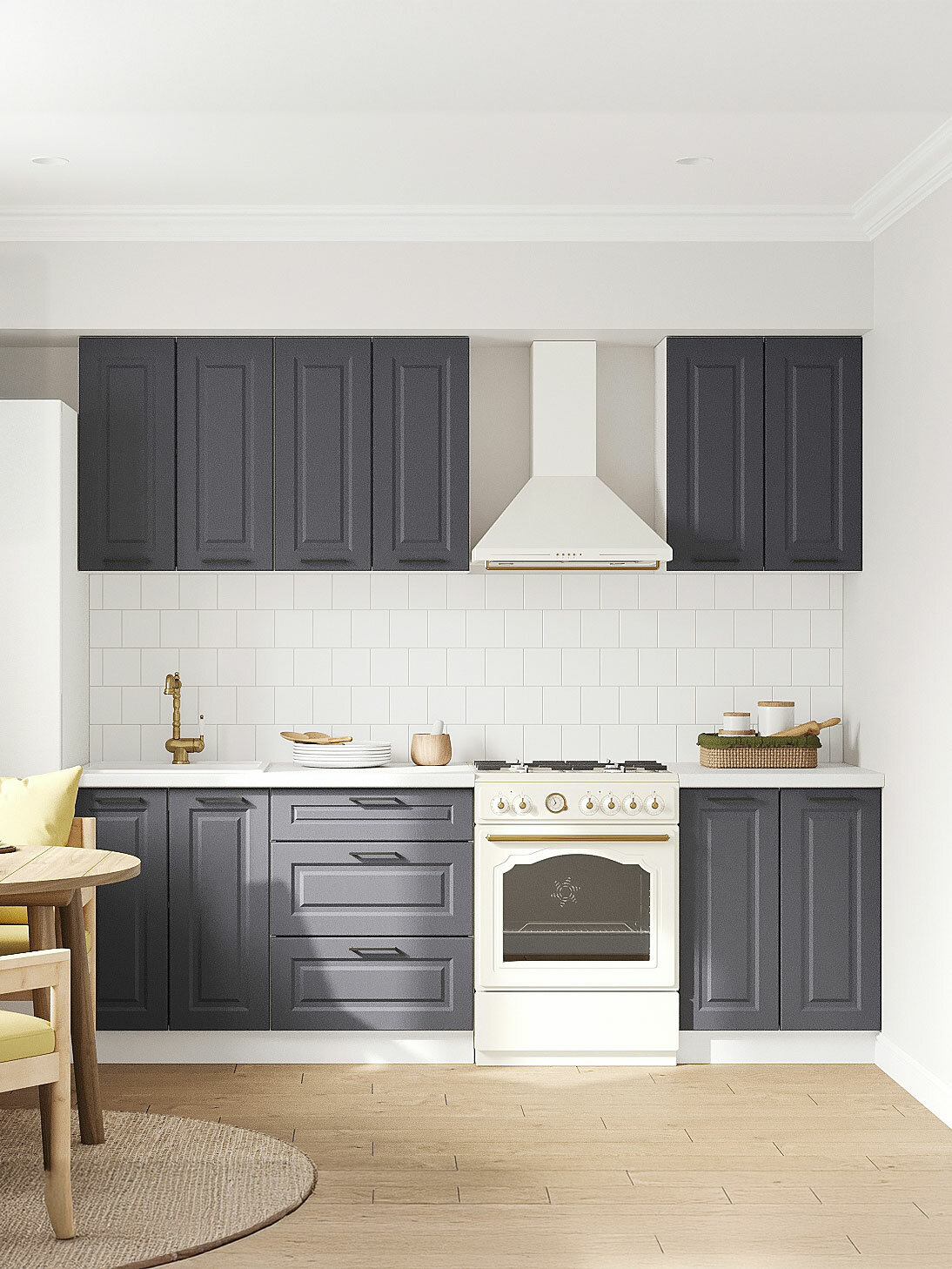 Кухонный гарнитур Шервуд 1.8 м, мебель для дома и кухни, Белый / Шато индиго