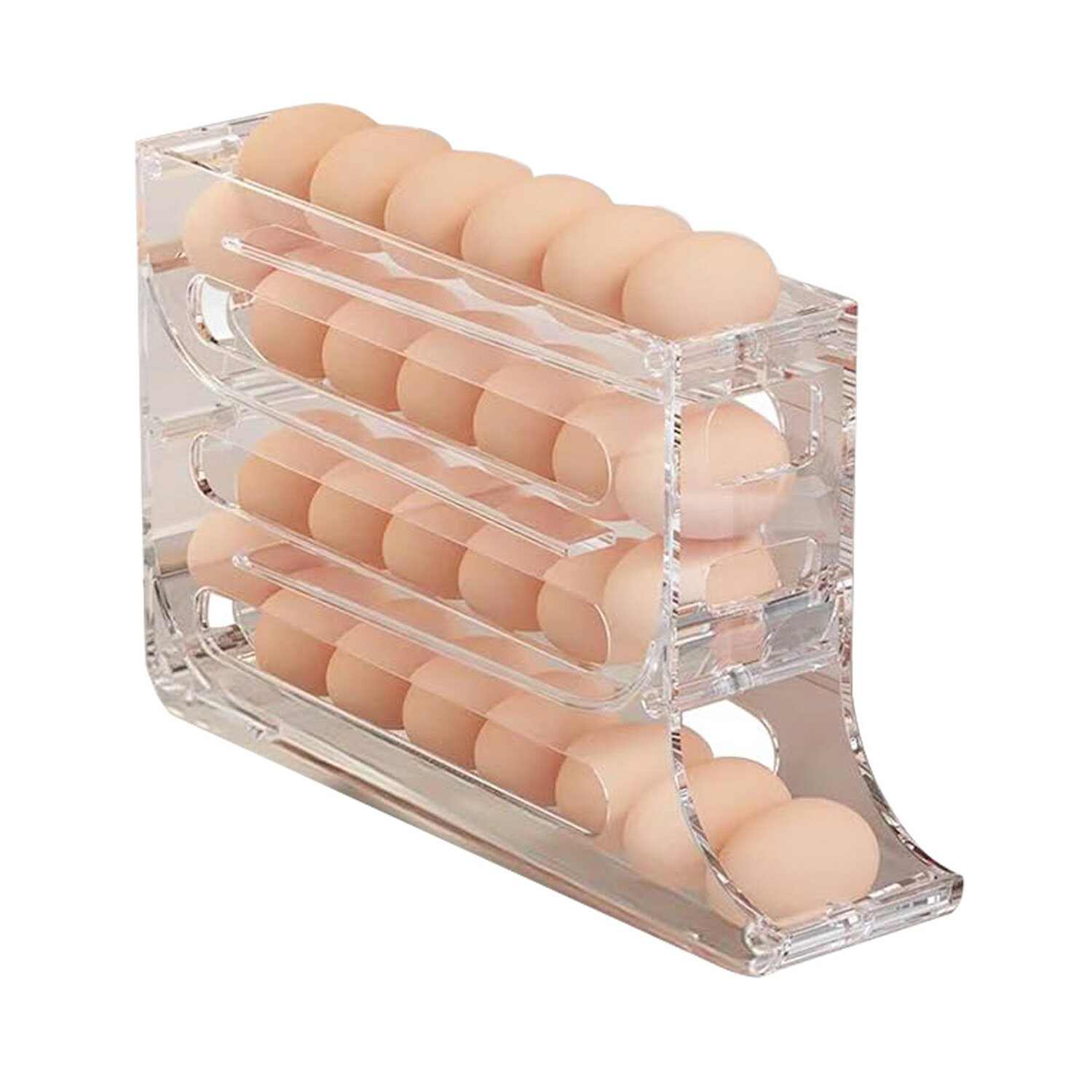 Кarton для яиц для холодильника 4 уровня - Автоматический скользящий органайзер для яиц, Контейнер для яиц с большим объемом 30 яиц, Материал ABS, Цвета Белый, Кремово-белый, Серый, Прозрачный, Размер 35.9*7*19.9 см, 1 упаковка