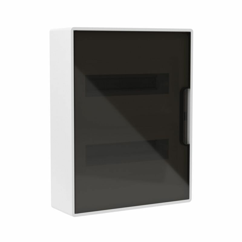 Щиток настенный Фрейм (FRAME) 24мод. с тонированной дверцей с шин. PEN 2шт 8 отверст. + 2шт 6 отверст. бел. DKC F24W1WD