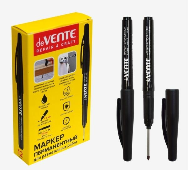 Маркер черный для разметочных работ «deVENTE. REPAIR & CRAFT. Long Tip» 5044501 ширина линии 1,5 мм