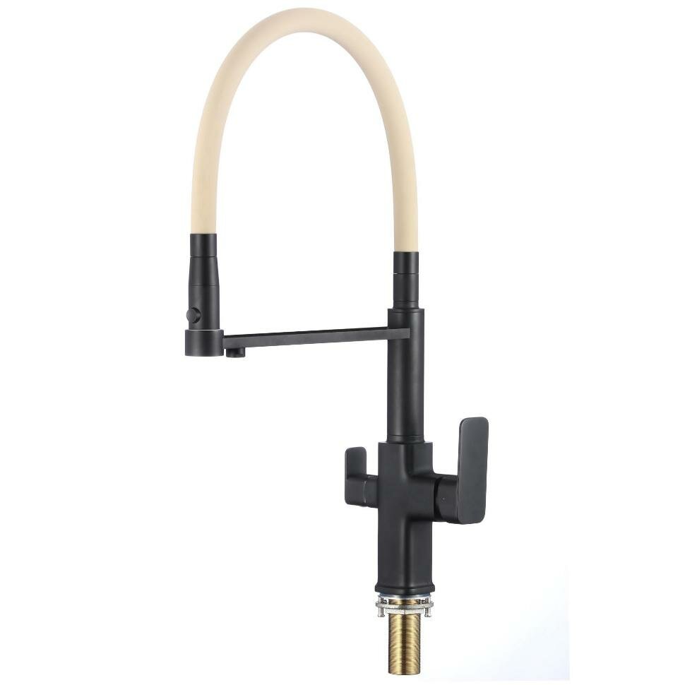 Смеситель для кухни Savol S-L1809H-12 черный бежевый, с гибким изливом и краном для питьевой воды, рычажный, латунь