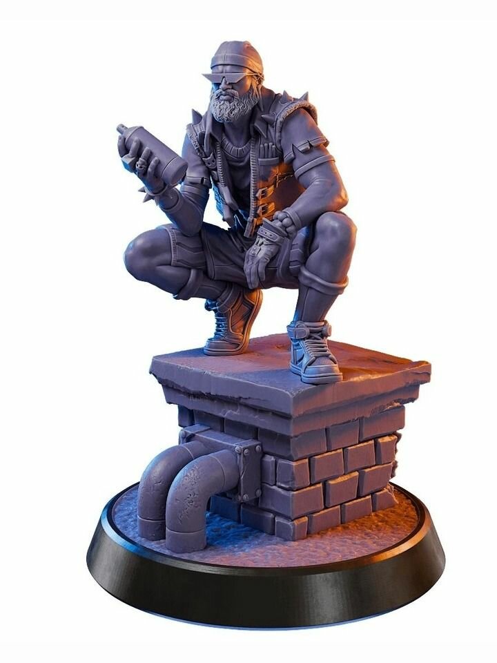 Кибер кочевник анархист (Граффити художник), игровая фигурка для раскрашивания (высота 41мм, база 30мм) Фэнтези Sci-fi миниатюра