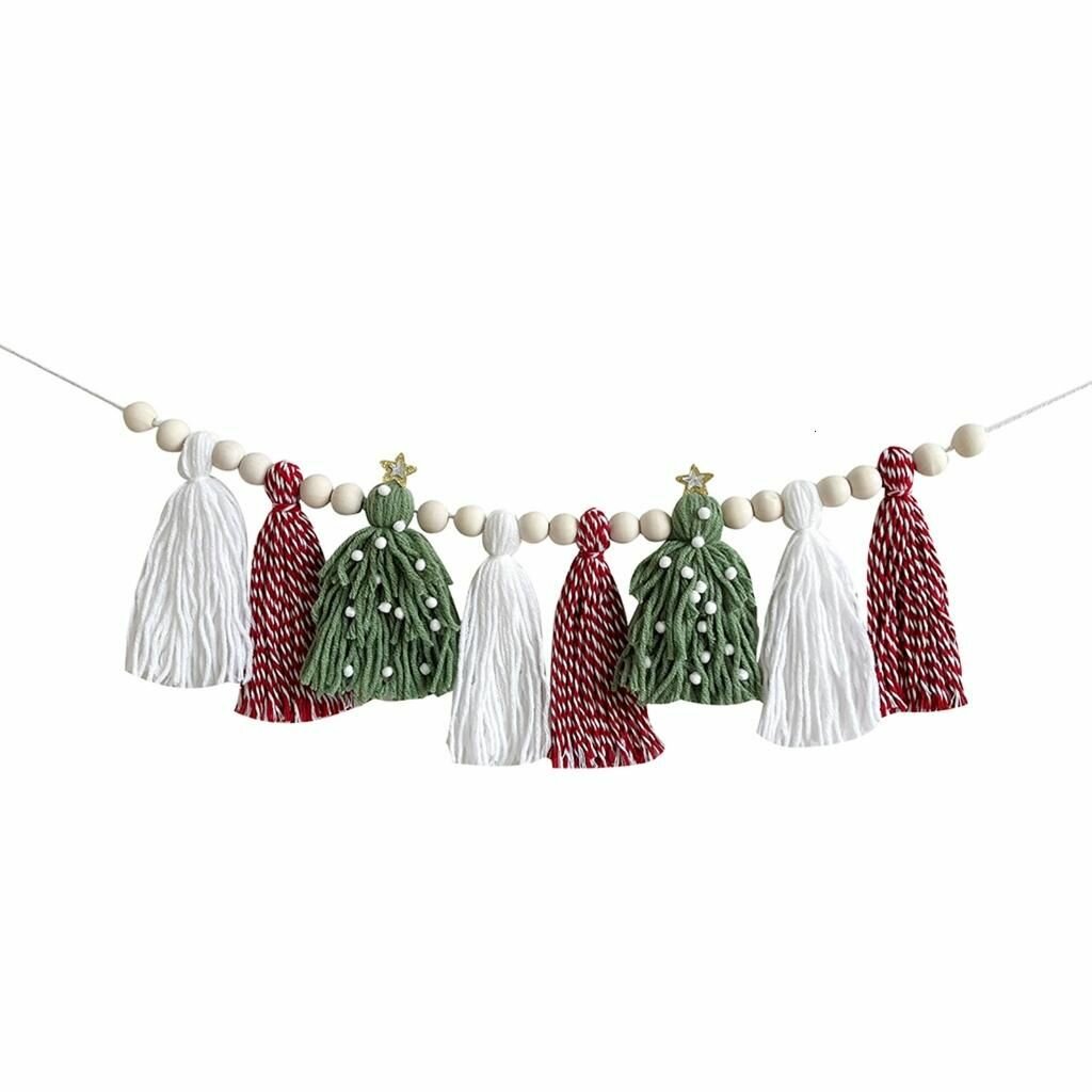 Гирлянды из деревянных бусин на праздник, - 8 белый красный и серый