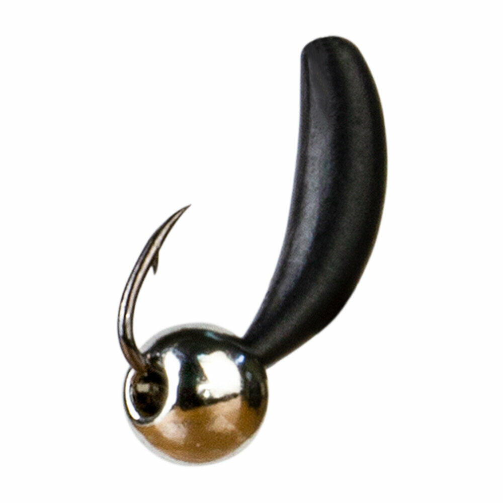 Мормышка безнасадочная (безмотылка) для летней и зимней рыбалки Банан "Левша-НН", 0,47 г, латунный шар серебро, крючок №4, чёрный / 3 шт.