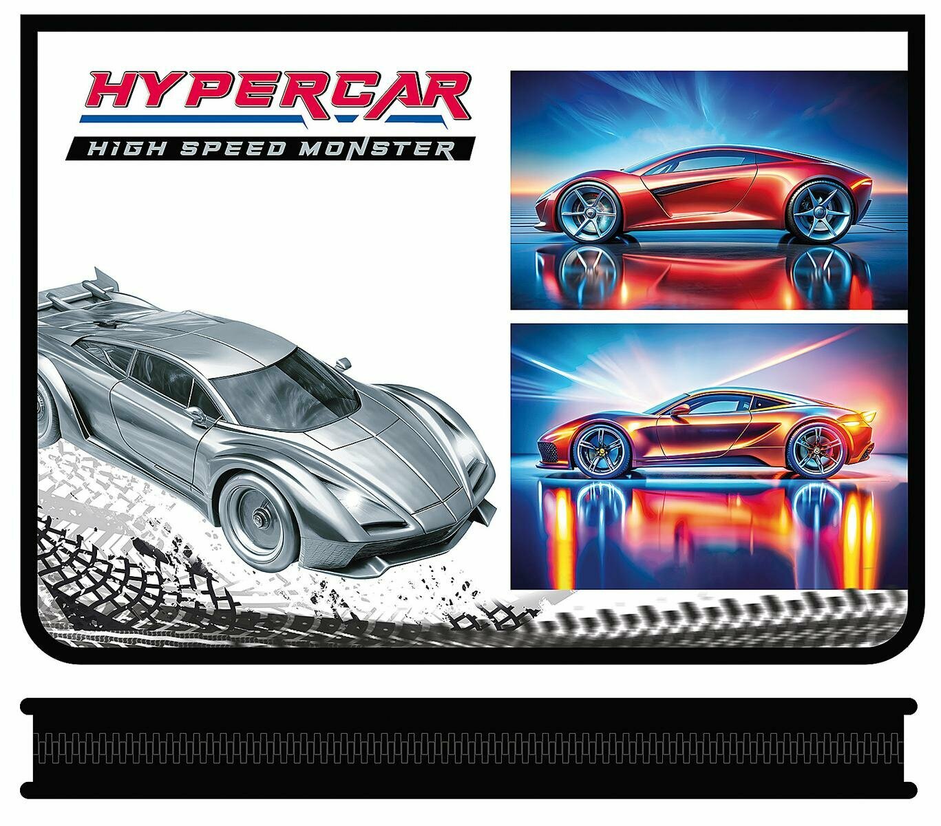 Папка для тетрадей А4 молния вокруг, печать на пластике 'Hypercar 2025'