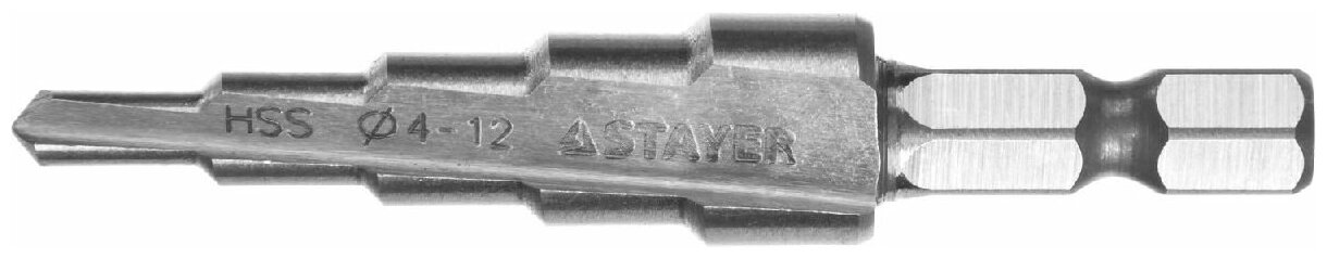 STAYER 4-12мм, 5 ступеней, сверло ступенчатое, сталь HSS, (29660-4-12-5)