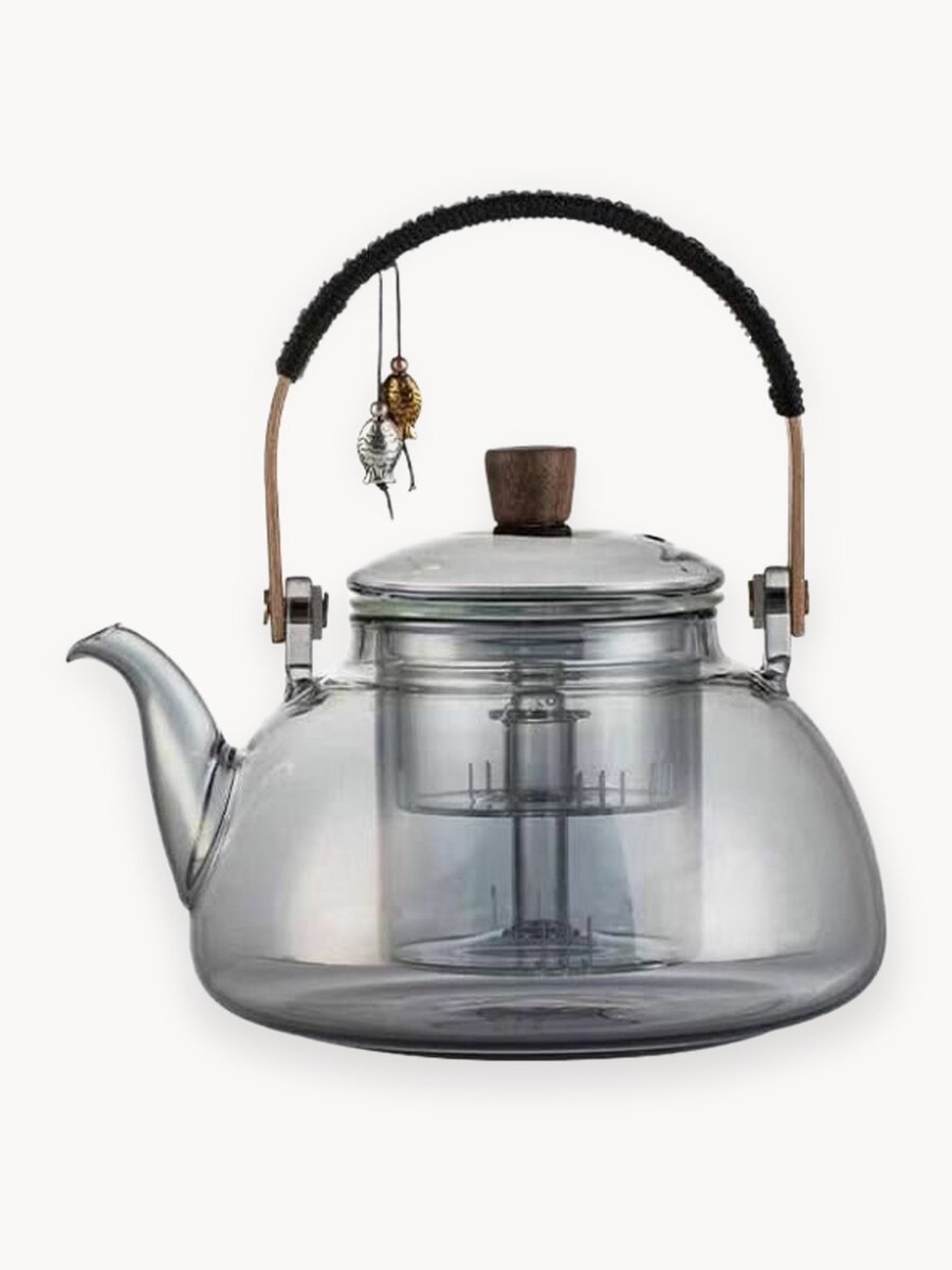 Заварочный стеклянный затемненный чайник с двойным фильтром, 950 мл