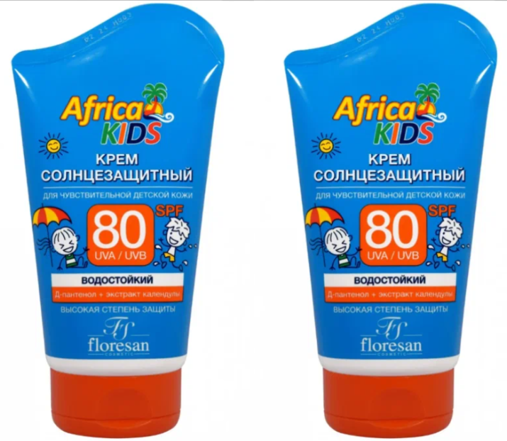 Крем солнцезащитный Floresan Africa kids, для детей, SPF 80,100 мл, 2 шт
