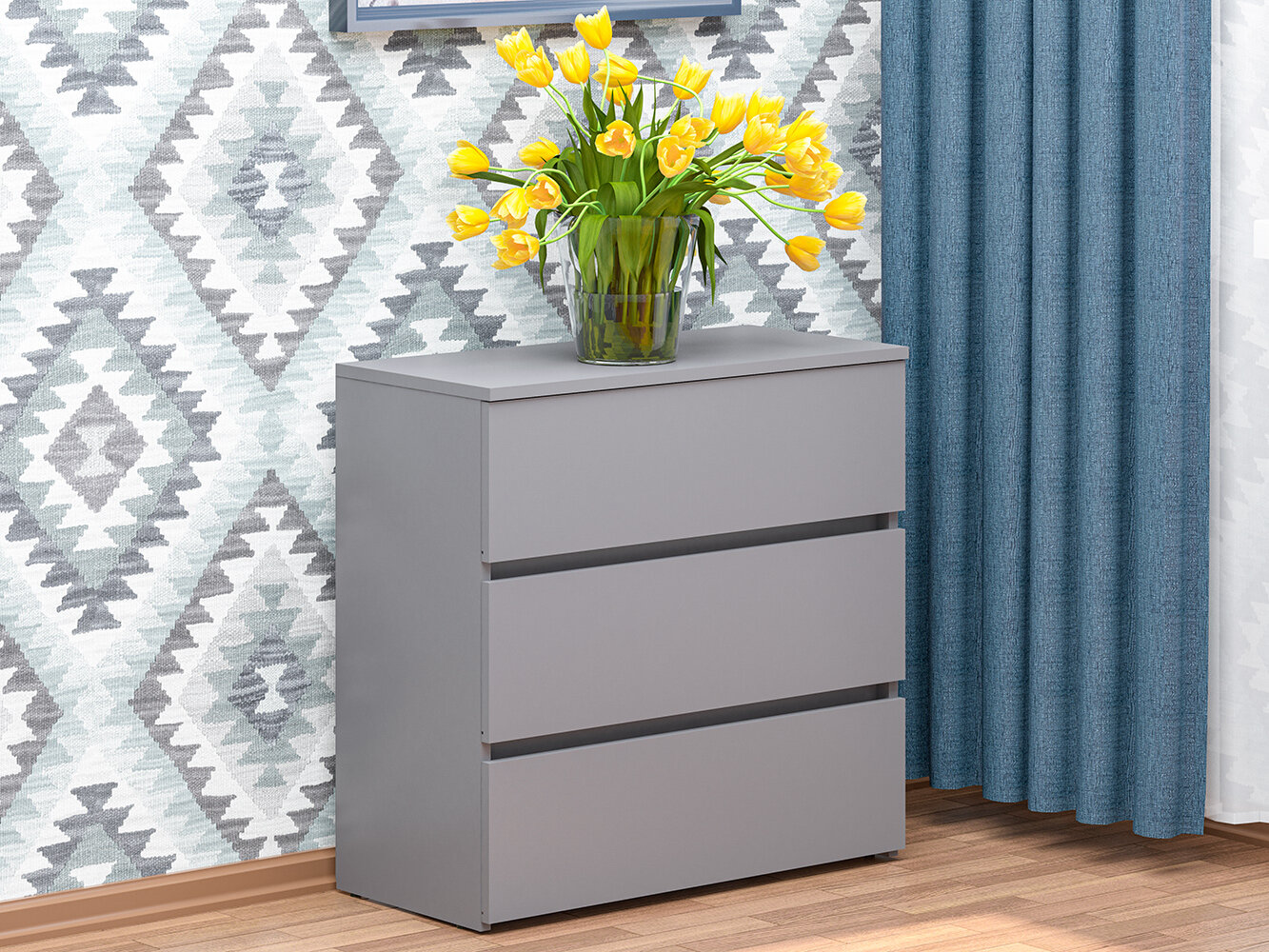 Комод МК "Пирамида" К-27, 3 ящика, цвет графит, 98.5х70х33 см