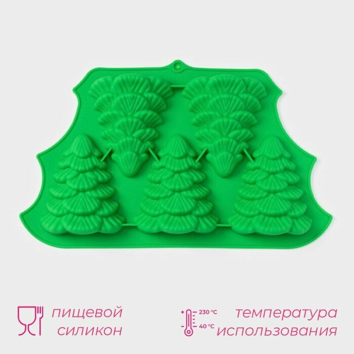 Доляна Форма для выпечки новогодняя Доляна «Ёлки», силикон, 31.5×19×3 см, 5 ячеек (10×8.8×3 см), зелёная