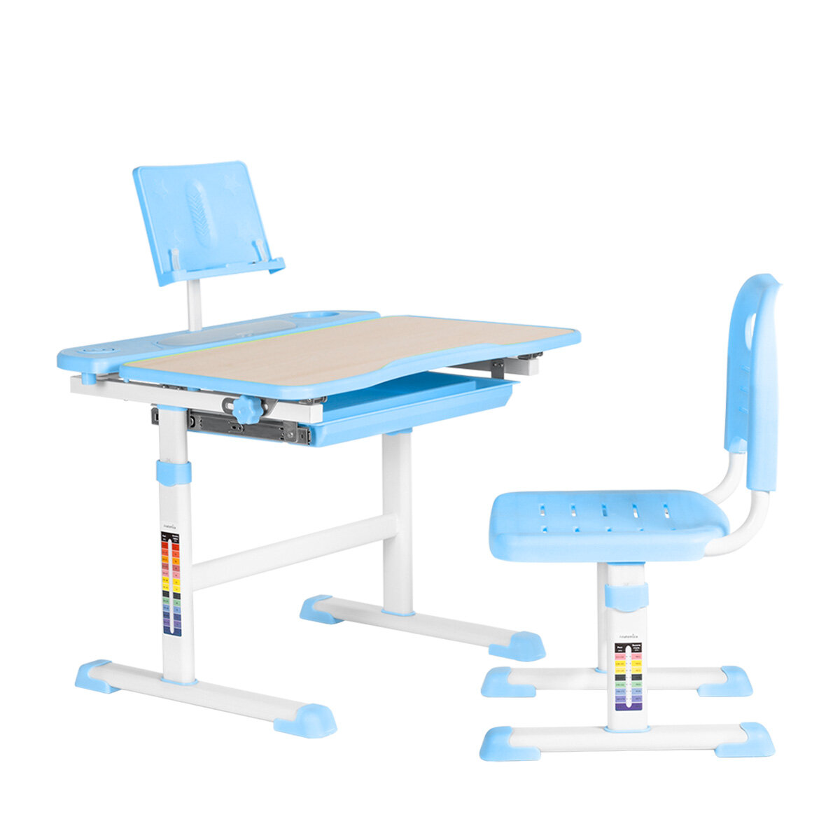 Комплект Anatomica Avgusta парта + стул + выдвижной ящик + подставка клен/голубой