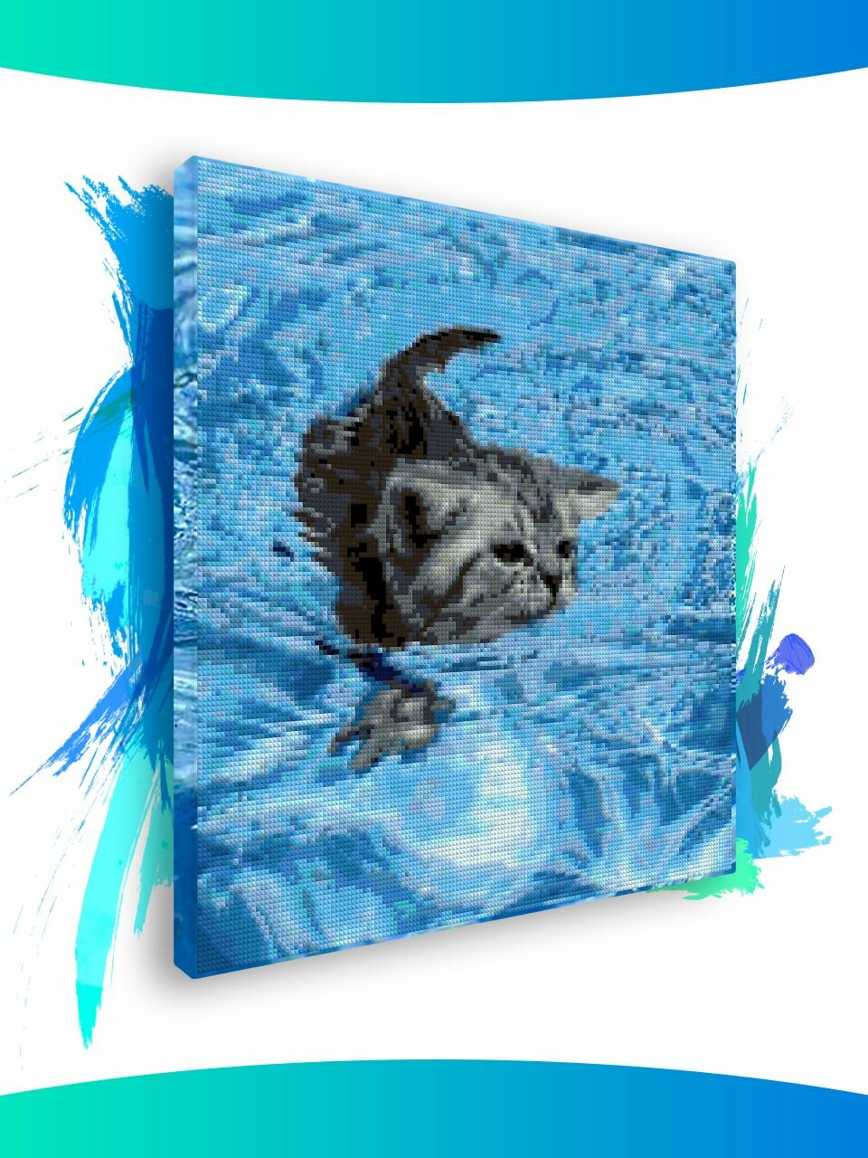 Алмазная мозаика на подрамнике - вышивка Плавающий котик 40 х 40 см